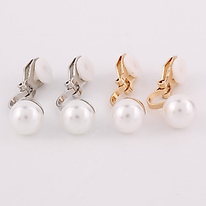 Simulated Pearl Clip Earrings No Pierced Charm Jewelry Silver/Gold Plated 8mm&12mm Pearl (8mm silver plated)