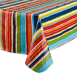DII Vinyl Tabletop Collection Indoor/Outdoor Spill-Proof Flannel Backed Tablecloth, Rectangle, 60x102, Summer Stripe
