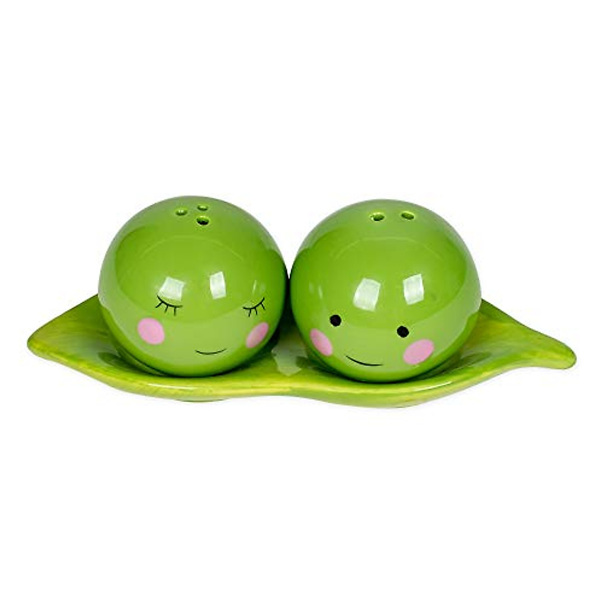 Peas in a Pod Green Ceramic Magnetic Salt and Pepper Shakers 3 Piece Gifting Boxed Set