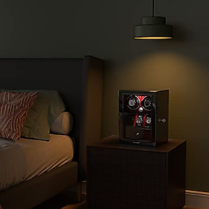 DUKWIN Watch Winder for 2 Automatic Watch, Lockable Red Watch Winder with 3 Watch Storage Places and Jewelry Storage, Super Quiet Mabuchi Motor, High-Gloss Piano Lacquer Finish, Built-in Illumination