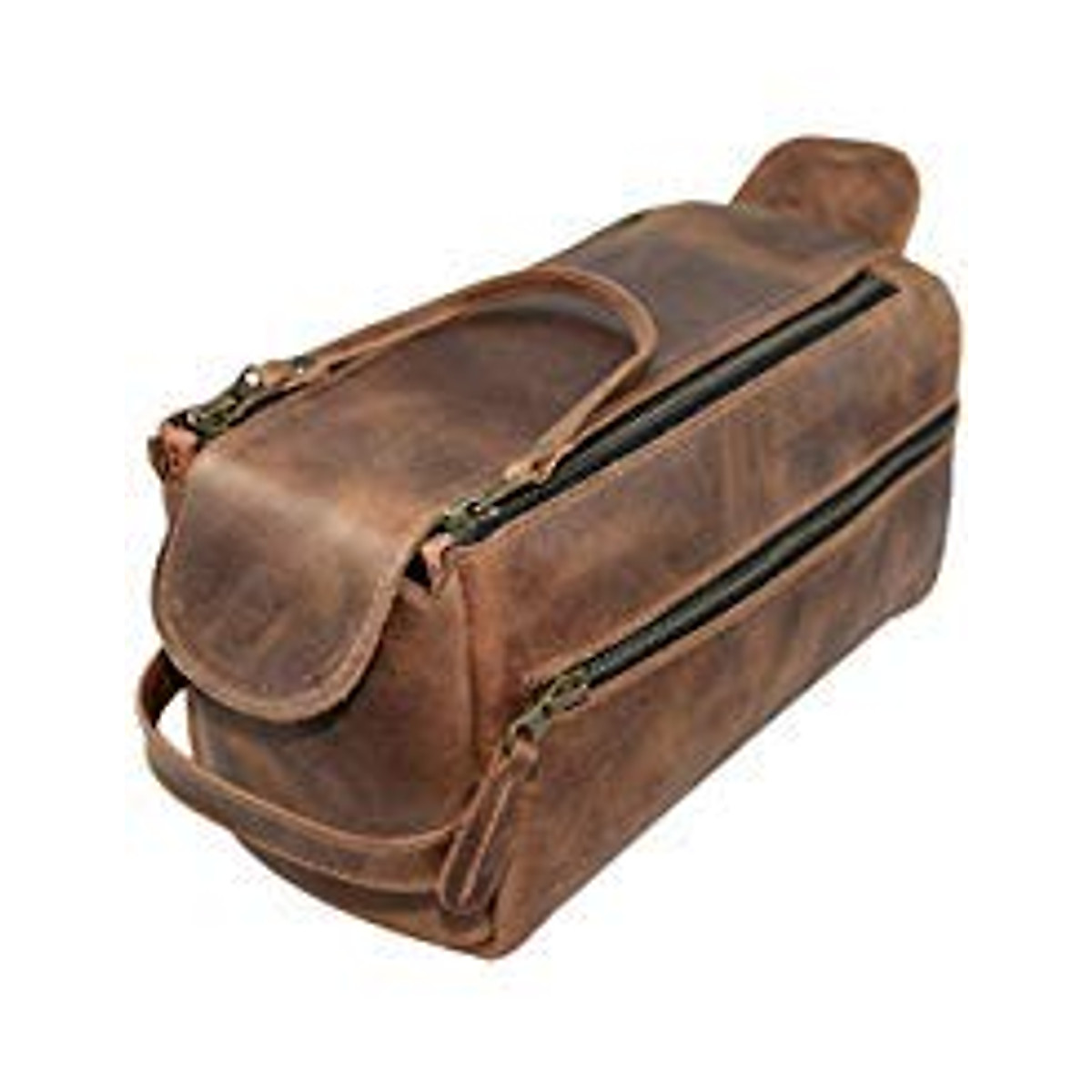 Hide & Drink, Toiletry Bag w/Handles, Hygiene Organizer, Travel Dopp, Razor Case, Bathroom, Shaving, Cosmetic Storage, Travel & Grooming Essentials, Full Grain Leather, Handmade, Bourbon Brown