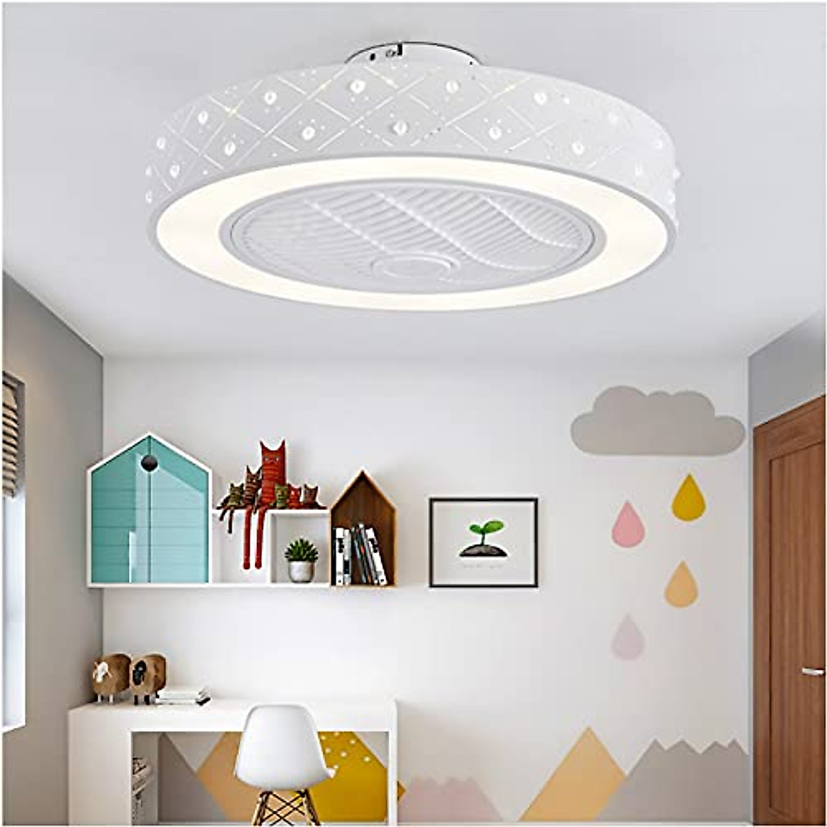 YUEGOO Ventiladores De Techo con Lámparas, Lámpara De Araña De Ventilador, Luces De Ventilador De Techo Invisibles Modernas Dormitorio De Comedor Sala De Estar De Control Remoto Lámparas Colgantes Dis