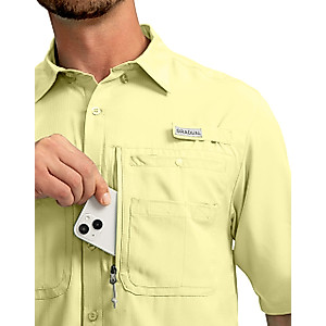 Men's Fishing Shirts with Zipper Pockets UPF 50+ Lightweight Cool Short Sleeve Button Down Shirts for Men Casual Hiking(Sunlit, Large)