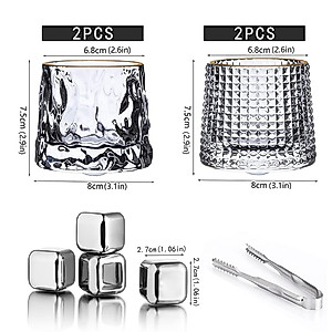 LEMOYEE Whiskey Glasses- Rotatable Set with Golden Rim For Perfect Idea for Scotch Lovers,Style Glassware for Bourbon,Clear Set of 4