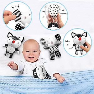 XIXILAND Hanging Rattles Toys White & Black Stroller Toy, Newborn Toys Infant Toys Crib Toys, Soft Plush for Stroller Car Seat Crib with Wind Chimes, Best Baby Gift for 0,3,6,9,12,18 Months