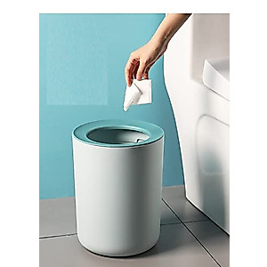 ETRAVEL Storage Box with Lid, Bin Made of Bamboo and Plastic, Bathroom Storage Pot Cosmetics Make-Up, Round Plastic Cotton Bud Cotton Pad Holder for the Bathroom--12L (White wood grain cover)