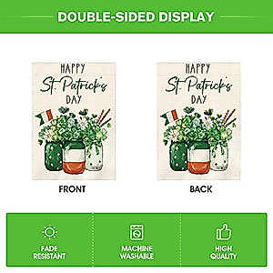 AVOIN colorlife Happy St Patricks Day Lucky Shamrock Garden Flag 12x18 Inch Double Sided, 17 March Mason Jar Yard Outdoor Flag