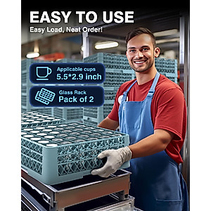 WantJoin 2 Pack Glass Rack 36 Compartments with 2 Extenders,Commercial Dishwasher Rack for Kitchens and Restaurants Bar Storage, Polypropylene (PP), 19.5 x 19.5 x 7.1 Inches, Blue