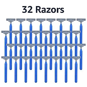 Amazon Basics Twin Blade Pivoting Disposable Razors with Rubber Grip, 32 Count, 1-Pack (Previously Solimo)