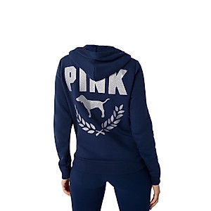Victoria's Secret Pink Everyday Lounge Perfect Full Zip Hoodie Color Blue New (Small)