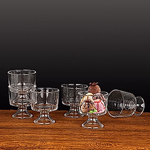 BSTKEY 6PCS Set 10 oz Glass Dessert Bowls/Cups, Cute Footed Dessert Bowls for Ice Cream Trifle Fruit Pudding Snack Salad Condiment Sundae Cocktail Drinks Party
