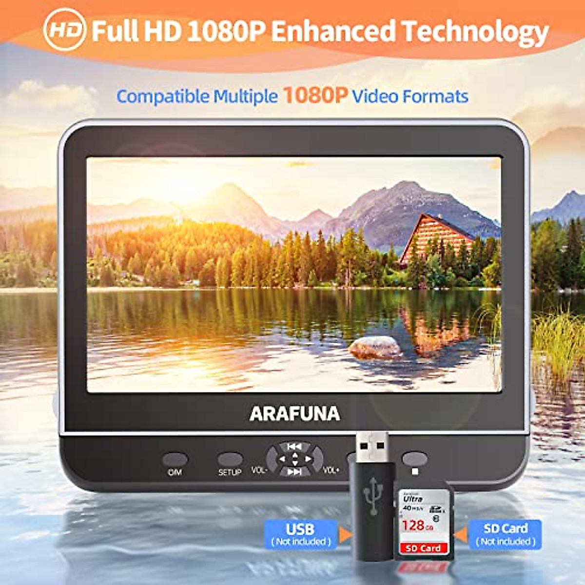 10.5" Dual Portable DVD Player with HDMI Input, Arafuna Car DVD Player Dual Screen Play A Same or Two Different Movies, Headrest DVD Player for Car Support 1080P HD Video, USB/SD,Last Memory