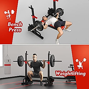 FONBEAR Squat Rack, Barbell Rack, Bench Press 550 LBS Max Load Adjustable Squat Rack Stand Multi-Function Weight Lifting Home Gym - Great for Beginners and Professional Use