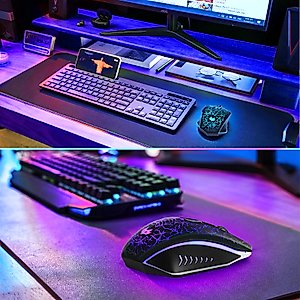 LuLabboard Wireless Gaming Mouse, Rechargeable Wireless Computer Mouse, 7-Color LED Light, Ergonomic Mouse with 6 Silent Click Buttons, 3 Adjustable 2400 DPI Wireless Mouse for Laptop,PC,Mac, Black