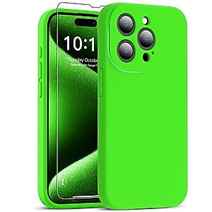 DorisMax for iPhone 14 Pro Max Case with Screen Protector - Upgraded Camera Lens Protector - Soft Full Coverage Liquid Silicone Cover - Scratch-Proof Protective Phone Case 6.7" - Bright Green