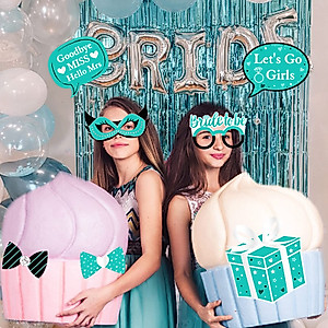 Fangleland Turquoise Bachelorette Party Photo Booth Props, 24PCS Teal Blue Bride to Be Decorations - Let's Go Girls Sign Selfie Stick for Bridal Shower Wedding Engagement Party Supplies