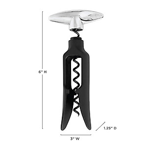 True Twister Self Pulling Compact Corkscrew Wine Bottle Opener - Ergonomic Easy-turn Key Bar Accessory, 6 Inches, Black