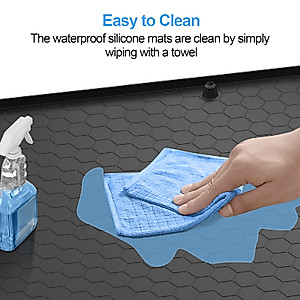 HolaDream Under Sink Mat 34”x22” Kitchen Waterproof Silicone Cabinet Mat Liner Drip Tray with Drain Hole Design for Bathroom and Laundry, Black