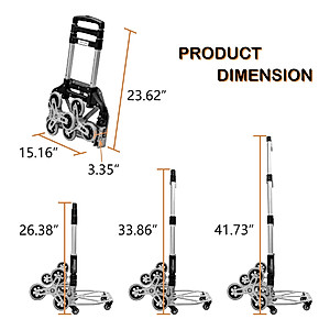 Stair Climber Dolly Cart, Folding Cart with 6 TPR Wheels, 180 LBS Capacity Heavy-Duty Aluminum Alloy Trolley Cart with 4 Extra Wheel, Foldable Furniture Dolly Shopping Cart for Package Delivery (Blue)