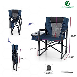 ALPHA CAMP Director Chair with Side Table Heavy Duty Portable Chair with Cup Holder Cooler Bag Steel Outdoor Folding Chair for Adults Oversized Lawn Chair for Camping, Picnic，Capacity-350 lbs