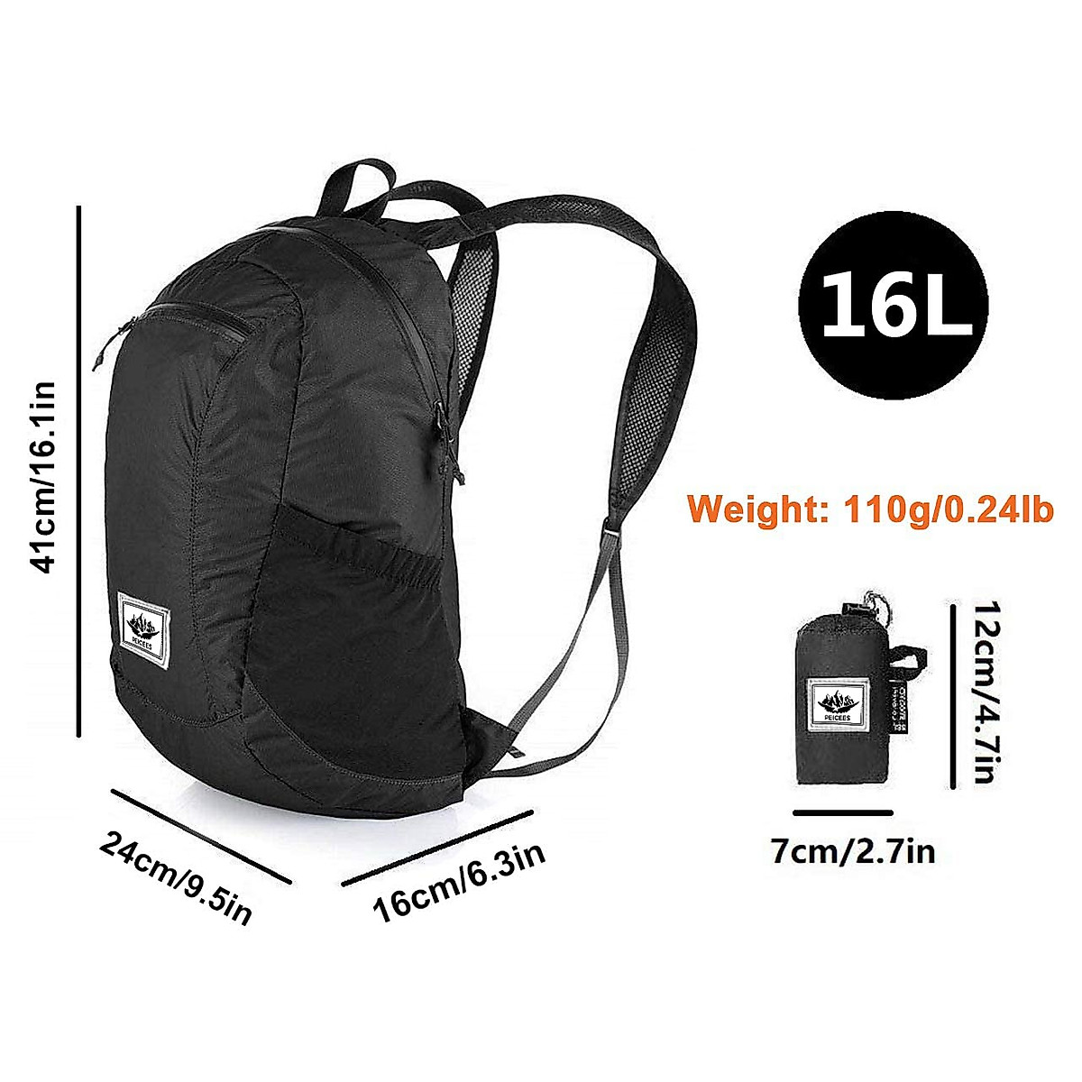 Peicees Lightweight Packable Backpack for Women Men Waterproof Foldable Daypack Bag Collapsible Small Backpack 16 L for Travel Hiking