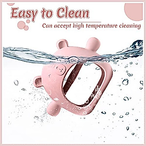 Chumia 3 Pack Baby Teether Teething Toys for Babies 0-6 Months Baby Teething Toy Silicone Anti Dropping Infant Hand Teether Pacifiers Wrist Hand Chew Toys for Sucking Needs (Caramel, Red, Pink)