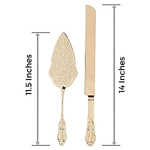 Ella Celebration Cake Knife & Server Set, Wedding, Anniversary, Vintage Party Supplies Dessert Gift Set (Elegant Light Gold)