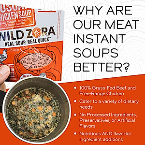 Wild Zora Instant Keto-Friendly Soups 5-Pack Variety, Broth Made with Grass-Fed Beef, Free-Range Chicken, and Vegetables, Gluten-Free, Low Carb, No Added Sugar, Flavorful Pantry Staples - 0.5oz/13g