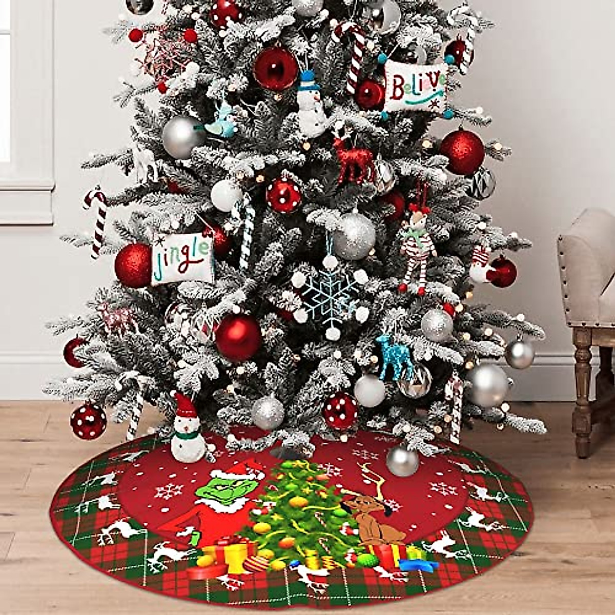 Christmas Tree Skirt 36 Inches Xmas Red Green Plaid Tree Skirt Christmas Tree Decoration New Year Holiday Party Decor