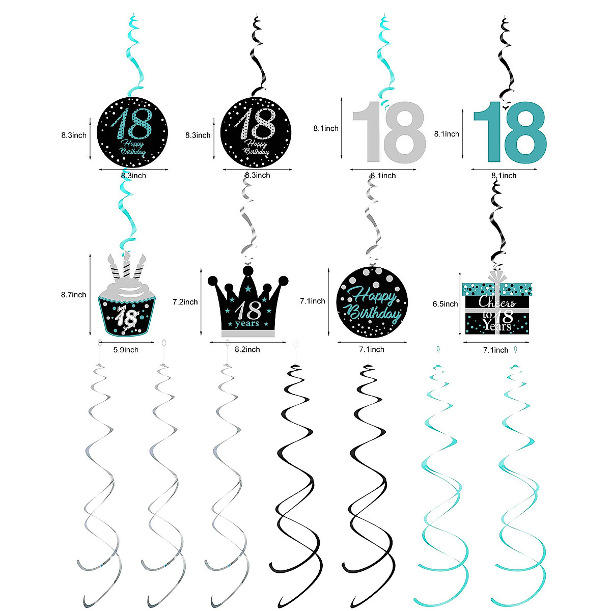 18th Birthday Decorations for Girls Teal Silver Black 18th Birthday Hanging Swirls 18th Birthday Decorations for Teal Silver 18 Years Old Party Supplies for Her