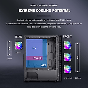 ESGAMING Gaming PC Case ATX Mid Tower Case with 4pcs 120mm RGB Fans, Computer Gaming Case with Tempered Glass Side & Front Panels to Support 240mm Radiator &USB 3.0