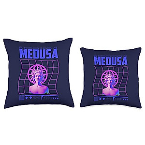 Greek Mythology Vaporwave Aesthetic Medusa Synthwave Y2K Medusa Gorgon Greek Statue Throw Pillow, 16x16, Multicolor