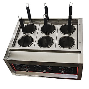 PreAsion 220V Commercial Pasta Cooker 6 Holes Noodle Cooking Machine Pasta Makers Boiler Cooker Machine Noodles Table with 6 Basket Stainless Steel Blade Noodle Dumpling Maker with Noodle Filter
