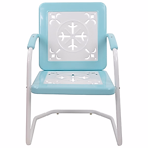 Northlight 35" Square Outdoor Retro Tulip Steel Armchair, Blue and White