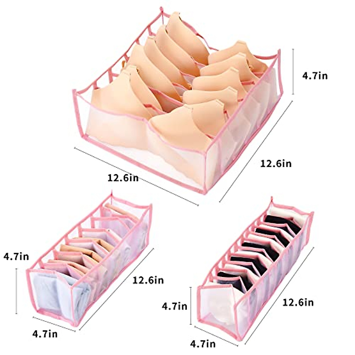 Mantuos Underwear Drawer Organizers Dividers, 3 PCS Wardrobe Organizer, Fabric Storage Boxes Bins for Bedroom, Desk Drawer Dividers Organizer for Clothes Bras Socks Ties Scarves, Draw Organizer Trays (Pink)