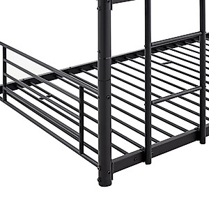 Majnesvon Metal Twin Size Triple Bunk Bed, Twin-Over-Twin-Over-Twin Triple Bed Frame Can be Split into 3 Bed with Built-in Ladder and Guardrails for Teens, Boys, Girls (Black)