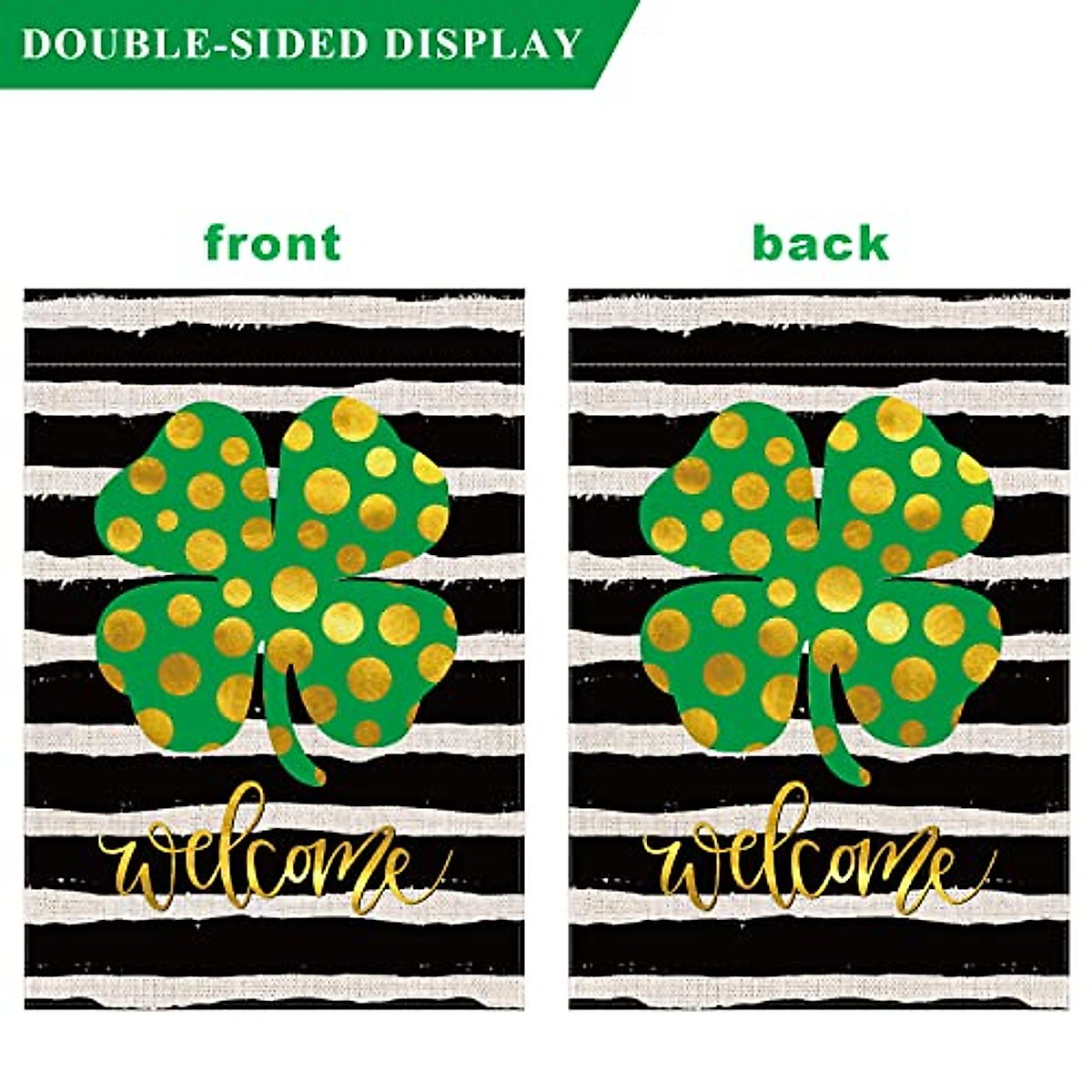 PETOX Garden Flag,12.5X18 Inch Double Sided Lucky four-leaf Clover Welcome Small Garden Flag for Yard Outside Decoration(1 Pack)