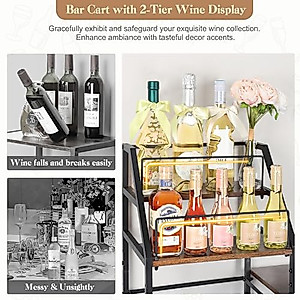VINAEMO Rolling Bar Cart with Wine Glass Holder, Bar Carts for the Home, Bar Stand for Home, Small Mini Bar for Whiskey Wine, Liquor Cart for Home Bar, Alcohol Cabinet for Bar, Kitchen, Dining Room