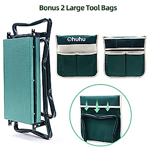 Ohuhu Garden Kneeler and Seat Heavy Duty, Upgraded Gardening Stool with Thicker and Wider EVA Foam Kneeling Pad Foldable Garden Bench with 2 Large Tools Pouches, Gifts for Women Men Seniors Gardener