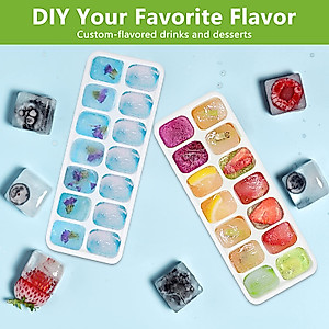 BOHAIPAN Ice Cube Tray, 2 Pack Silicone Ice Tray, 14 Ice Cube Molds with Lids, Stackable Ice Cube Molds for Chilling Drinks, Whiskeys, Cocktails (Blue + Green)