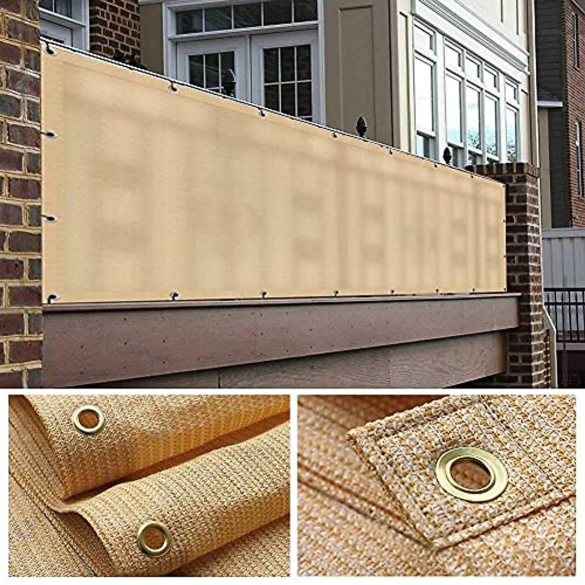 ALBN Balcony Privacy Screen Windshield Sunshade with Rope and Cable Ties, 100% HDPE Garden Balcony Cover, 48 Sizes (Color : Beige, Size : 150x270cm)