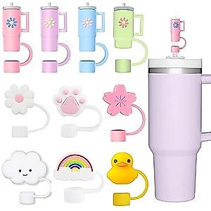 Sigowal 10Pcs Straw Cover Cap for Stanley Cup, 10mm Silicone Straw Topper Compatible with Stanley 30&40 Oz Tumbler with Handle, Reusable Drinking Straw Tip Covers Fit for Stanley Cups Accessories