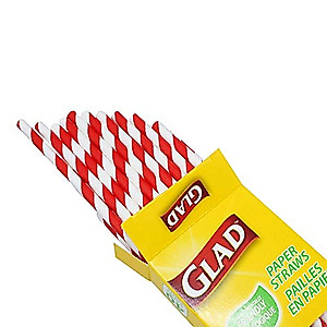 Glad Eco-Friendly Paper Straws | 6 Pack Biodegradable Paper Straws | Red and White Striped Straws, 40 Ct per pack | 240 Straws Total | Red and White Straws, Drinking Paper Straws