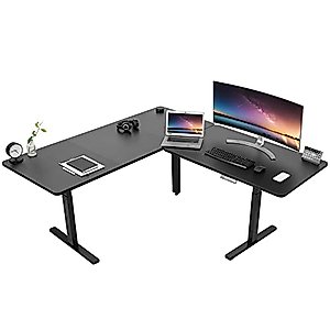 VIVO Electric Height Adjustable 77 x 71 inch Corner Stand Up Desk, 2 Black 30 inch Deep Table Tops, Black Frame, Memory Controller, L-Shaped Standing Workstation, DESK-KIT-3E7B