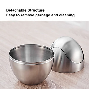 Mini Countertop Trash Can with Lid, Stainless Steel Small Trash Cans with Swing Lid Mini Trash Bin Can for Desk Office Modern Metal Swing Top Lid Trash Bin for Kitchen Bathroom Bedroom