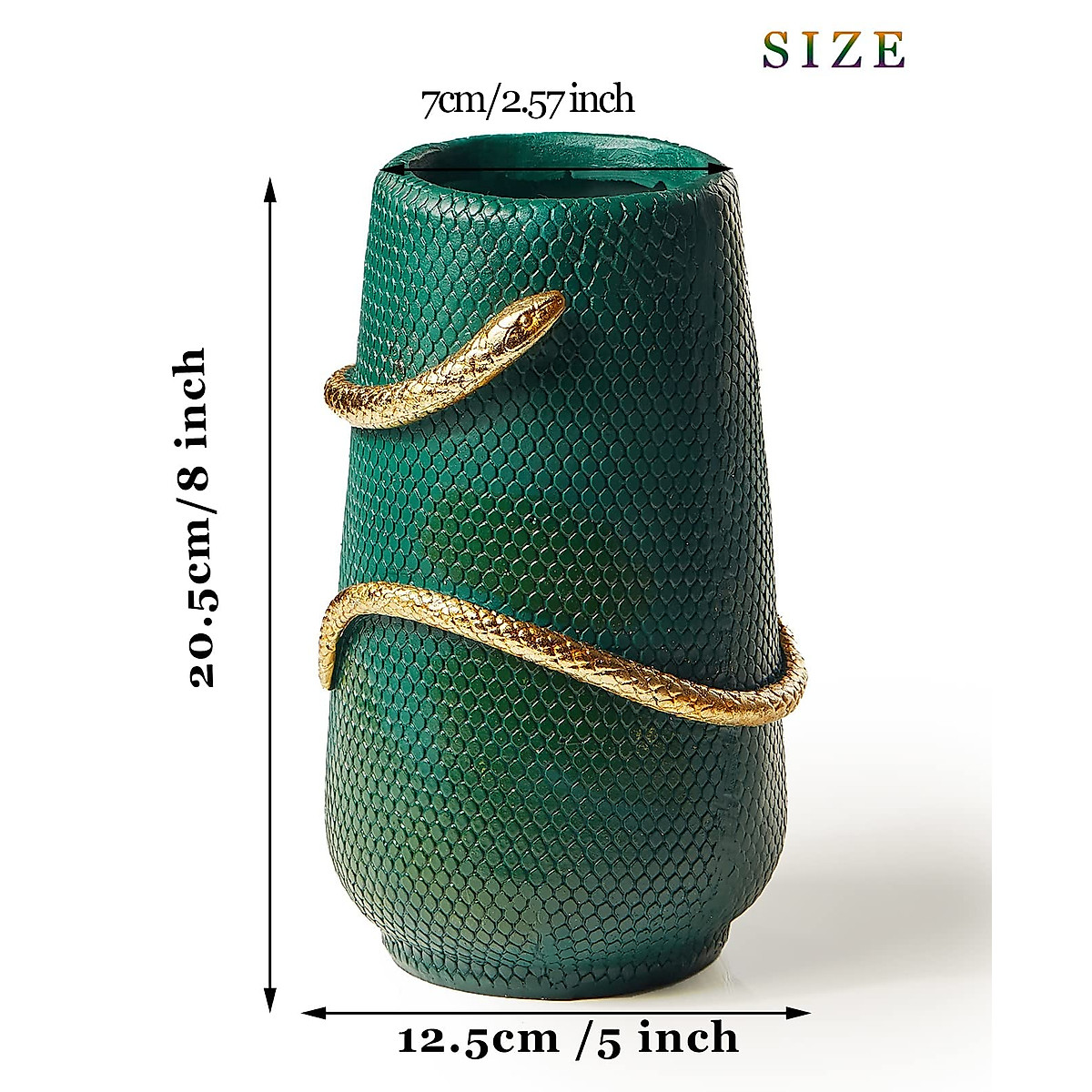 Flower Vase 8 Inch Green and Gold Snake vases for Decor, Unique Flower Vase for Bookshelf, Dinner Table, Living Room, Mantel, Halloween Decor (Upgraded) 1 pc.