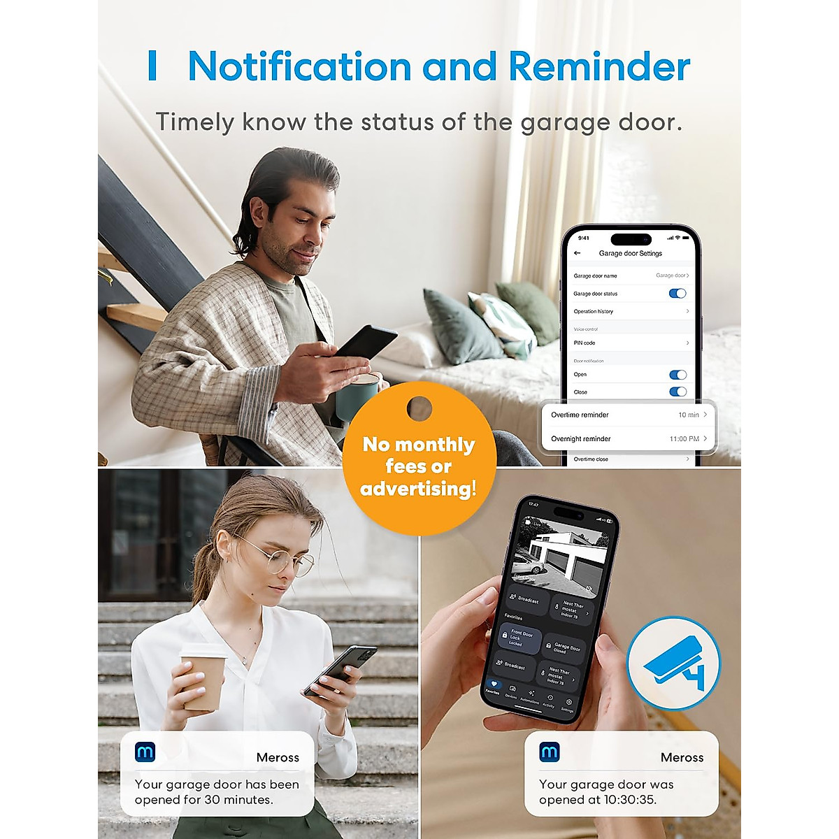 Smart Garage Door Opener Remote, Compatible with Apple HomeKit, Amazon Alexa, Google Assistant, SmartThings, Multiple Notification Modes, No Hub Needed