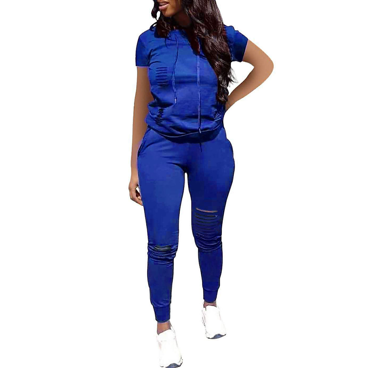 TOP-VIGOR Womens 2 Piece Outfits, Casual Sports Short Sleeve Sweatshirt and Jogging Sweatpants Suit
