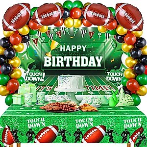 130 Pcs Football Party Decorations Football Birthday Party Decorations Include Football Tablecloth Foil Balloons and Football Banner Sports Themed Party Supplies Football Party for Boys Birthday