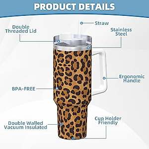 HULIBIN Yellow Leopard Print Double Deck Stainless Steel Travel Coffee Cup With Lid 40 Oz Ice Bully Cup